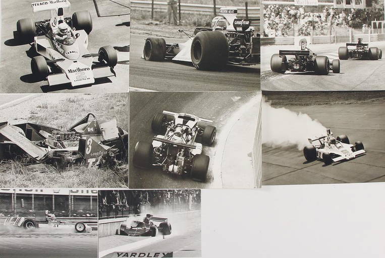Mixed Lot, 8 Pieces, B/w Photos, Formula 1, Different Racing Scenes ...
