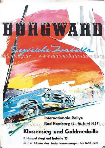 Borgward 1957, Original Racing Poster "borgward Siegreiche Isabella ...