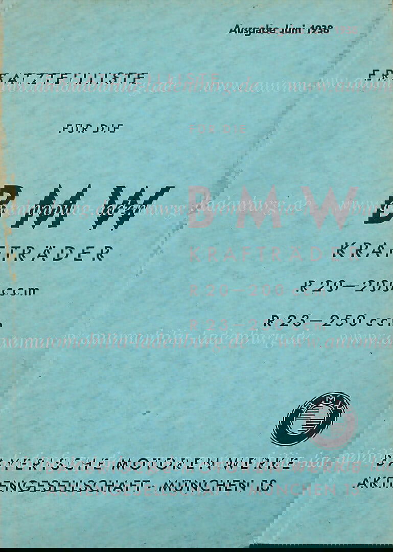 Bmw 1938, List Of Replacement Parts With Picture Plates For The Bmw ...