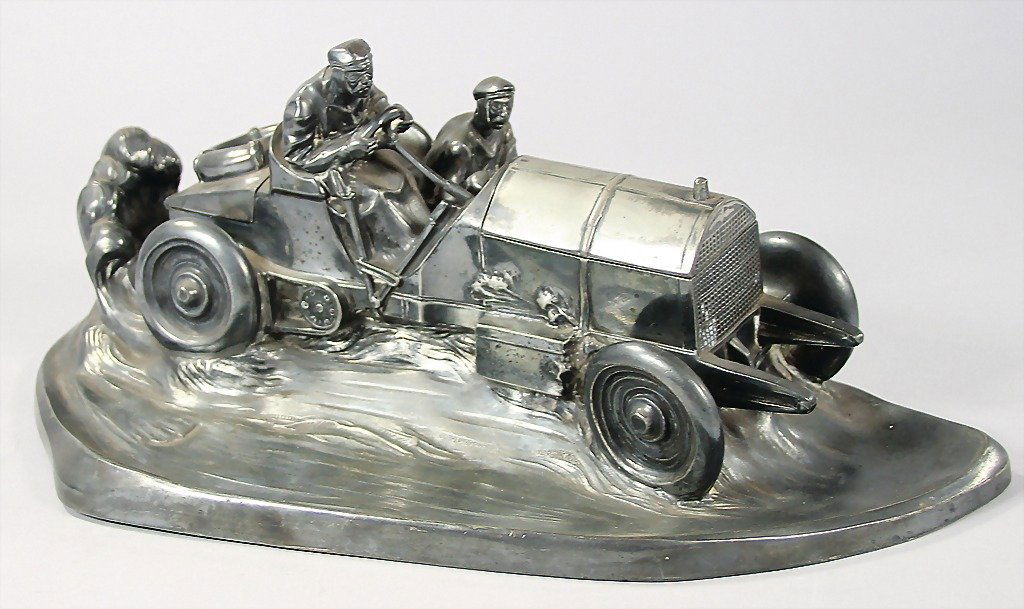 WMF, writing desk set, racing car, c. 1908, with chain
