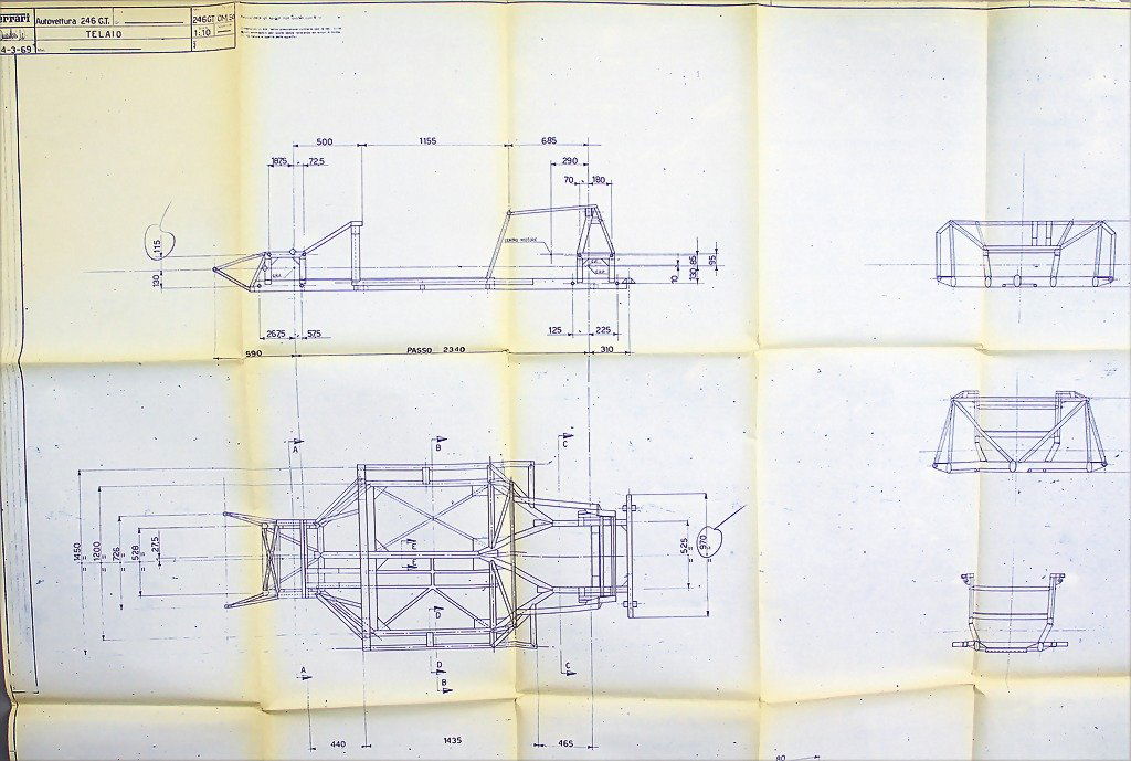 FERRARI, original blueprint Dino 246 GT, frame