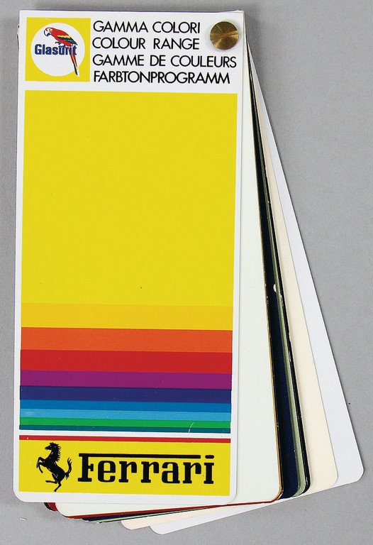FERRARI/GLASURIT colour sample card from 1/89, with 18