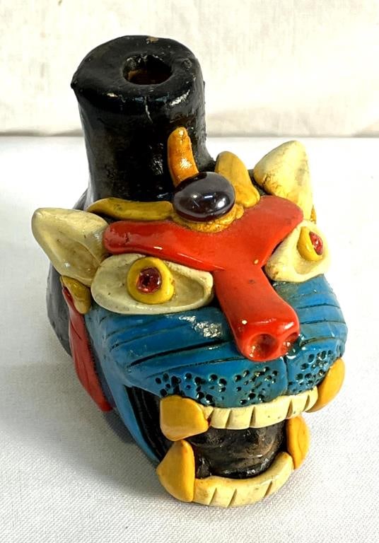 Aztec Jeweled Jaguar Warrior Death Whistle Flute Auction