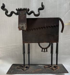 American Welded Iron Cow Sculpture By Bill Heise