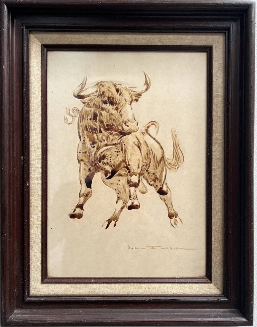 Johm Fulton Short 1933-1998 "the Bull" By American Bull Figher And Artist John Fulto Short Auction