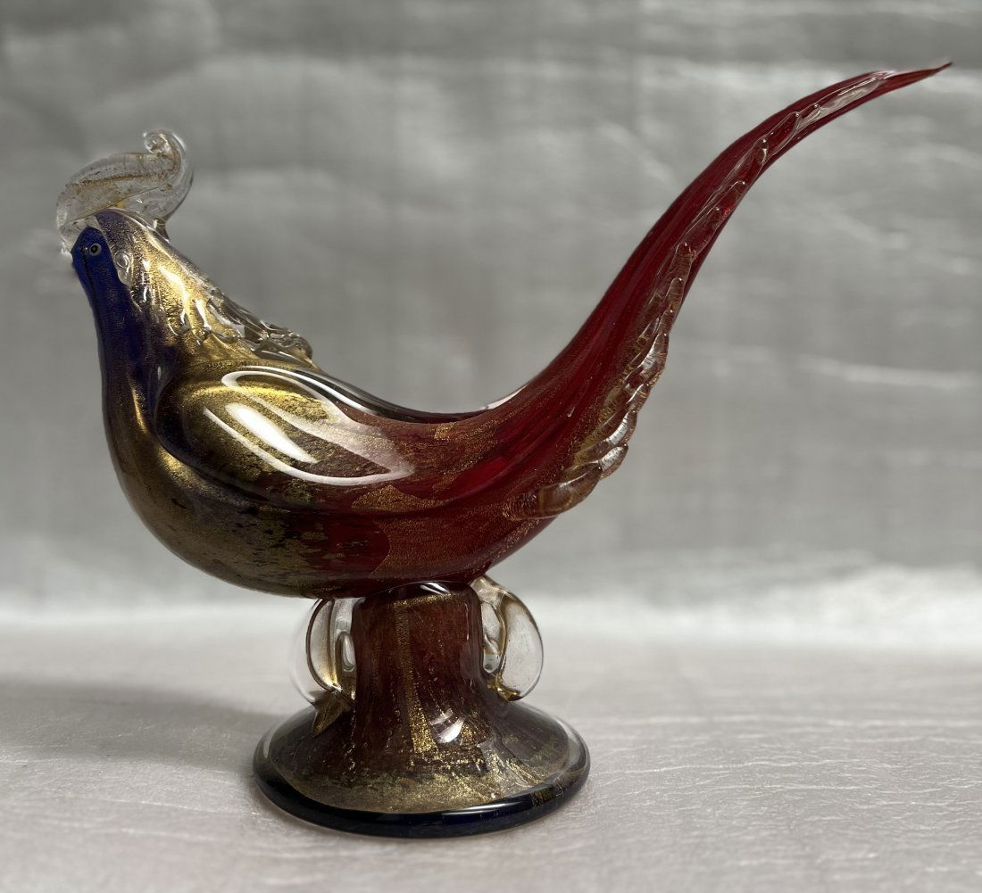 Mid Century Murano Italy Style Glass Pheasant Bird Sculpture W Gold ...