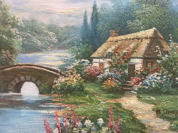 Stunning Smaller Oil On Canvas Stream , House Signed By The Artist B.trapp