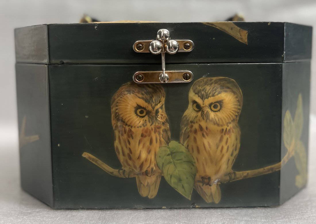 Vintage Annie Laurie Palm Beach Handmade Wood Handbag Black W Owls ...