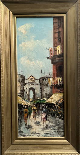 Stunning Oil On Canvas By The Artist "conti" Busy City Scene In Egypt