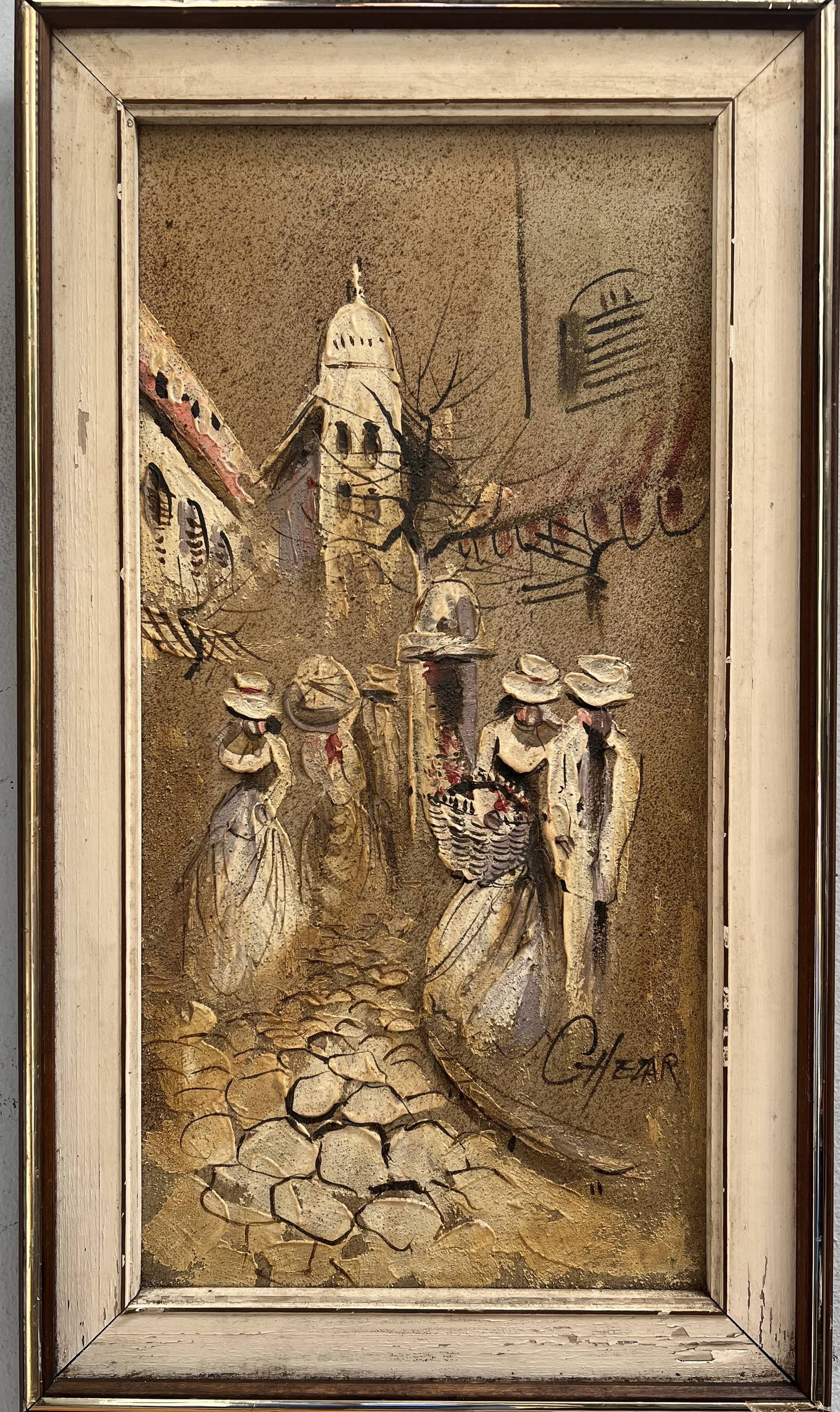 Oil Sand Painting By Artist Boris Chezar Streetscape 1913-2008 Signed ...