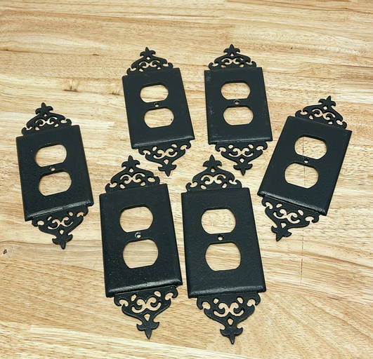 Set Of (6) Black Metal Electrical Plate Covers