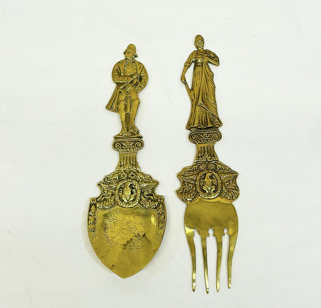 Solid Brass Serving Fork & Spoon Set Of Napoleon & Josephine