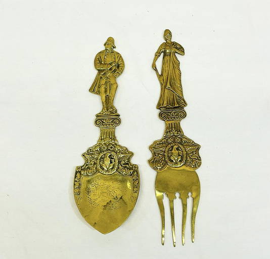 Solid Brass Serving Fork & Spoon Set Of Napoleon & Josephine