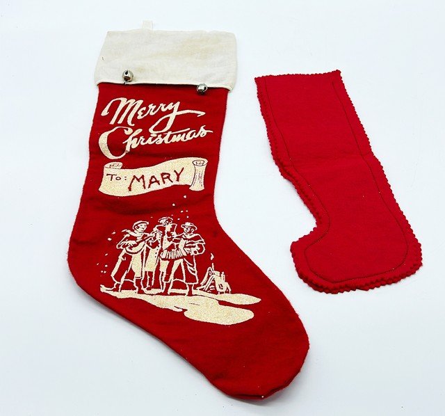 1950s Christmas Stocking Lot Set Of 2. See Photo For Scale. Auction