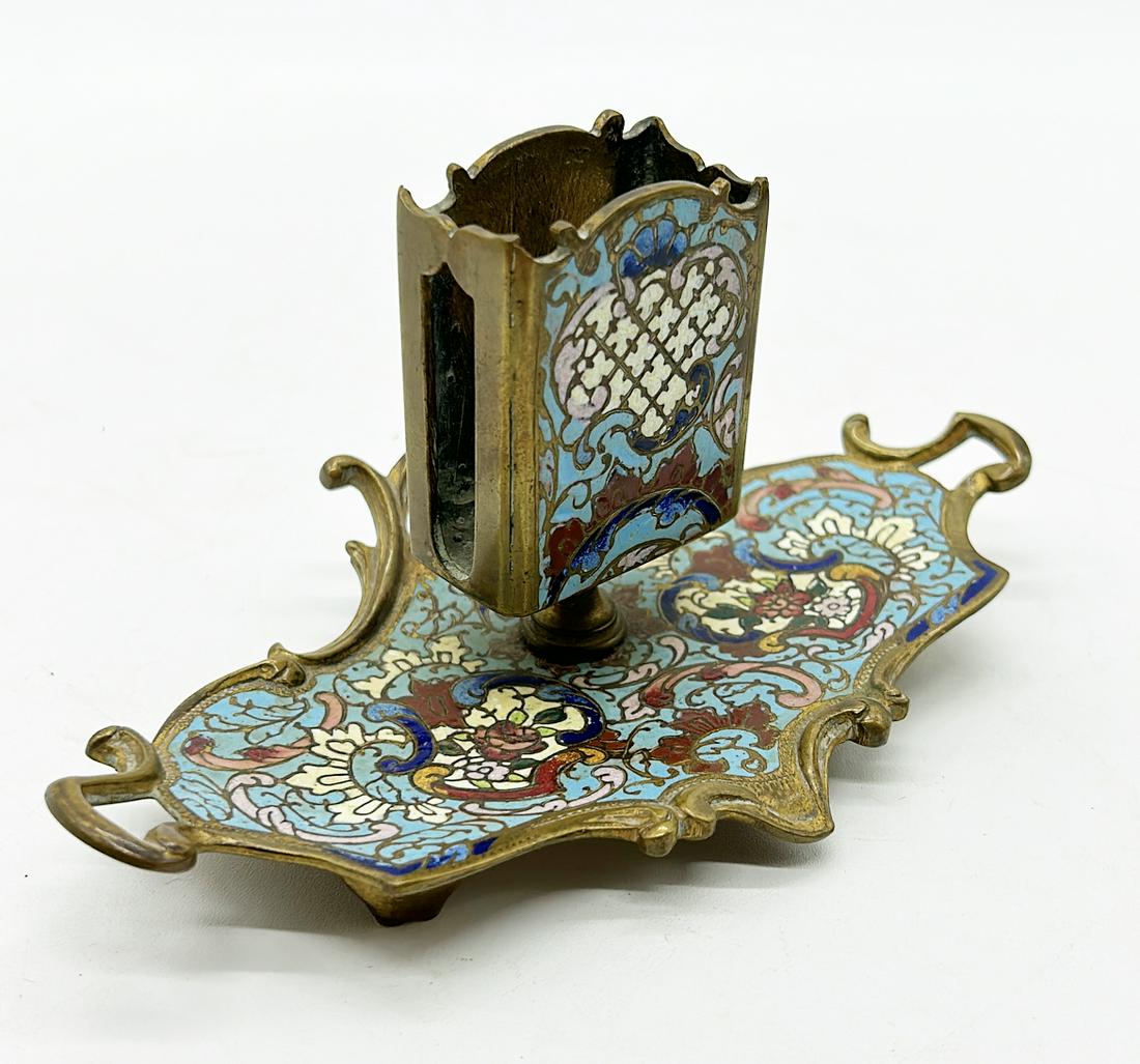 Antique Cloisonne Floral Ornate Brass Match Box Safe Holder Auction