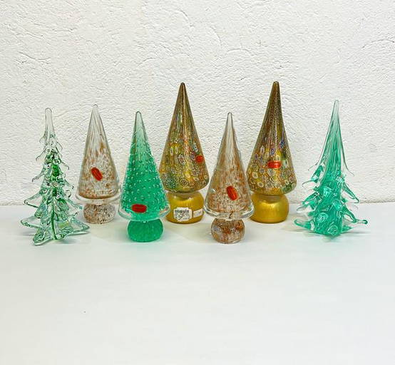 Vintage Lot Set Of 7 Murano Art Glass Christmas Trees