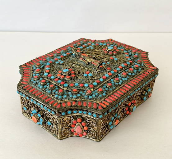 19th Century Tibetan Gilt Metal Prayer Box.