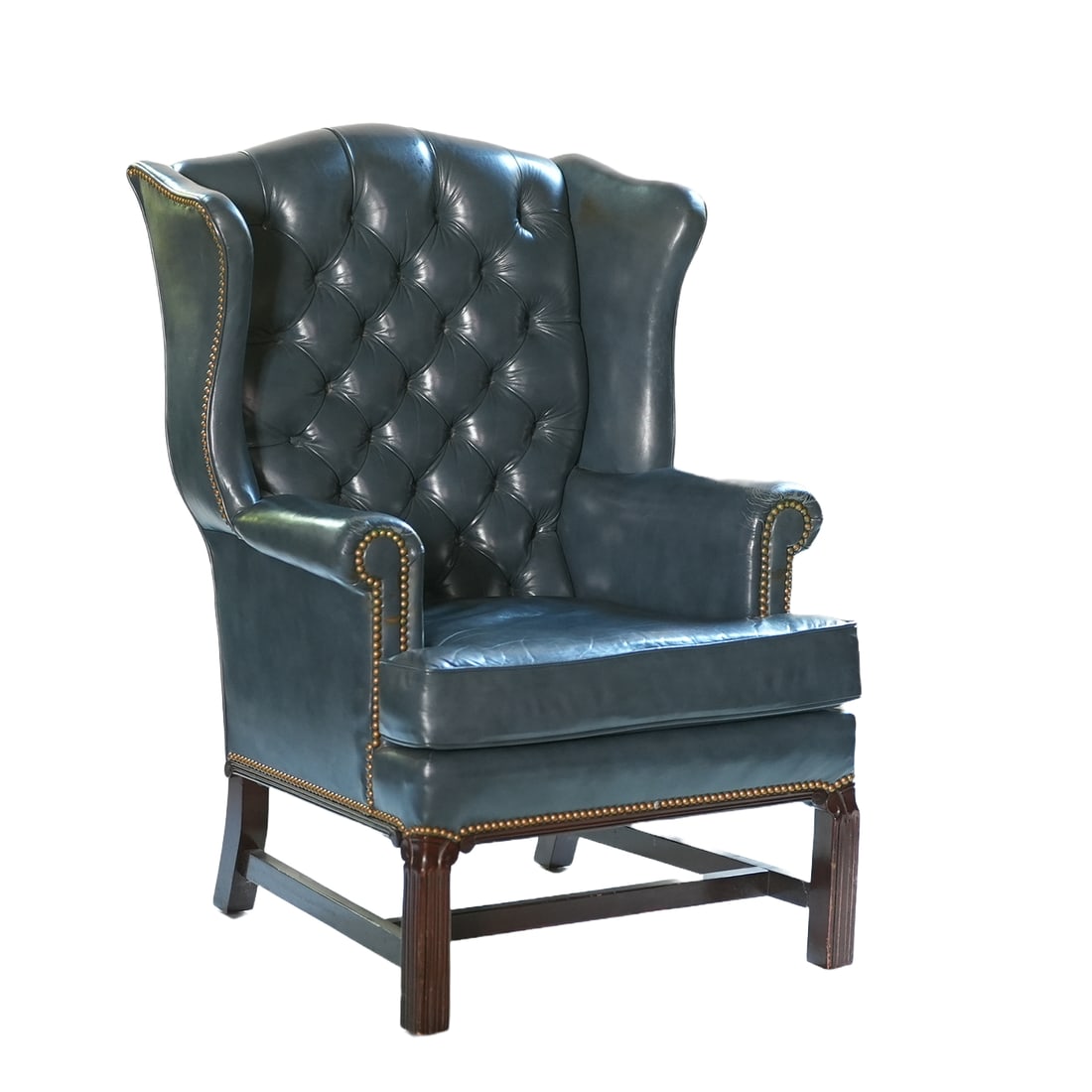 Navy Leather Tufted Wingback Chair