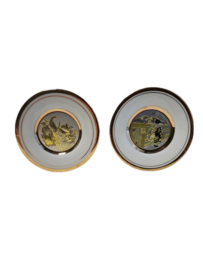 Chokin Japan Pair 24k Gold Trim Display Plates Auction