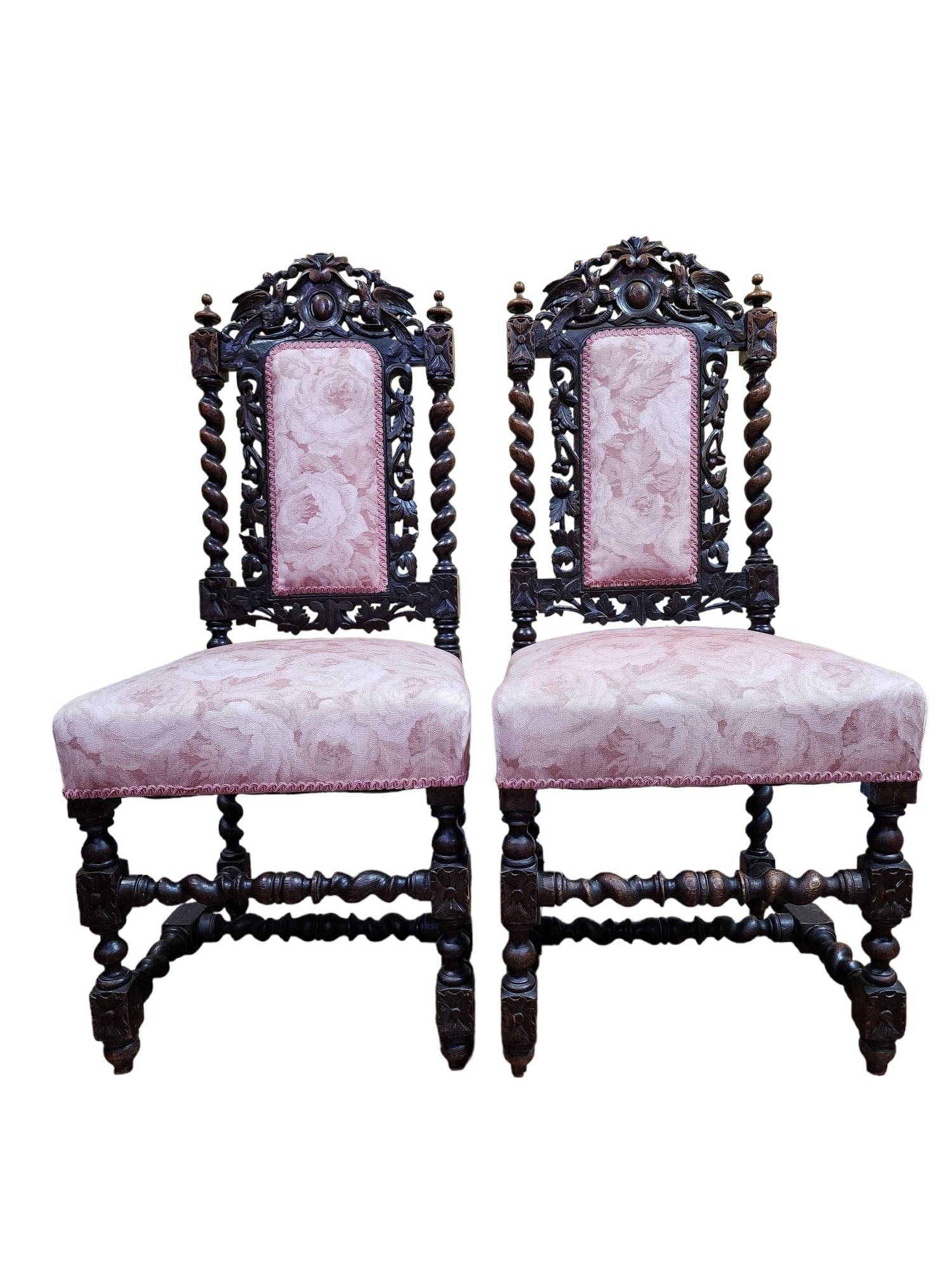 19th Century Carolean Style Oak Side Chairs- A Pair Auction