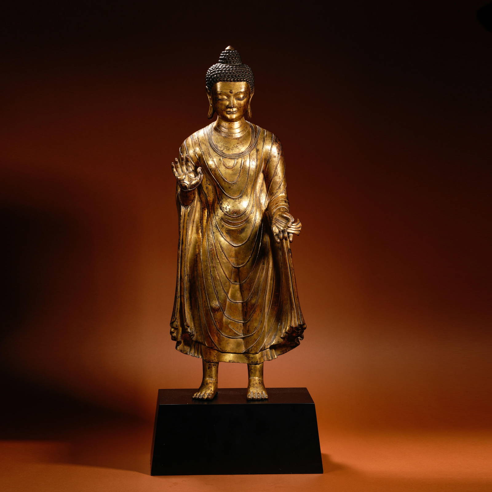 Ming Or Pre-ming Dynasty Gilt Bronze Standing Statue Of Sakyamuni ...