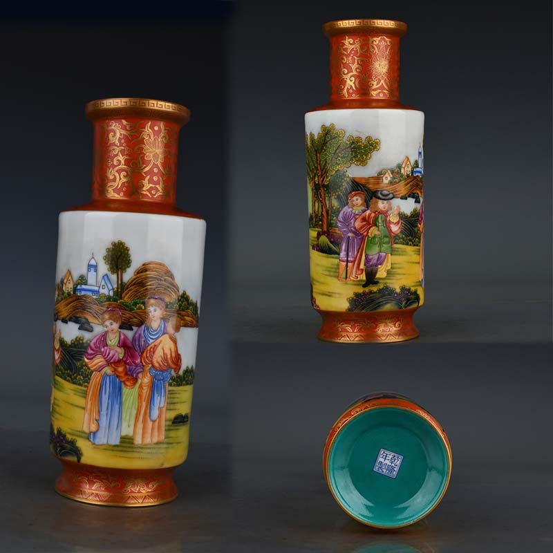 Qing Dynasty Qianlong Thin Tire Western Painted Figures and Story ...