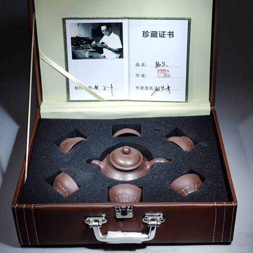 Gu Jingzhou’s Purple Clay Pot Works, Painted Zen Tea Purple Clay Pot Set