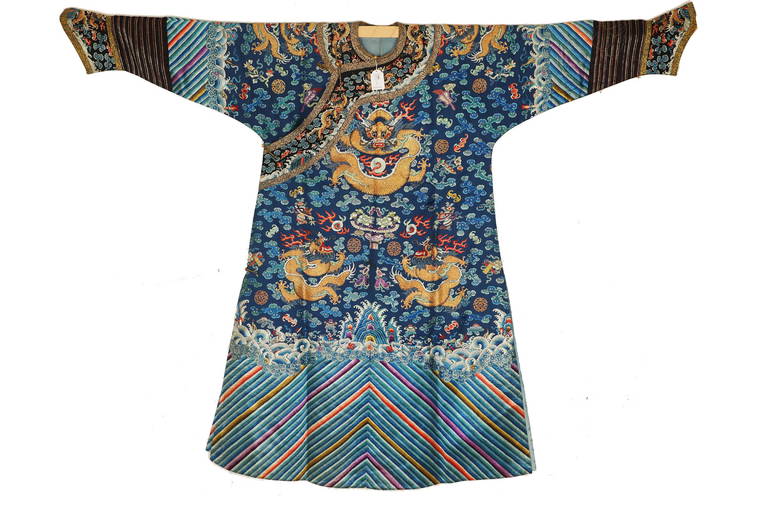 A Qing Dynasty Blue Dragon Robe