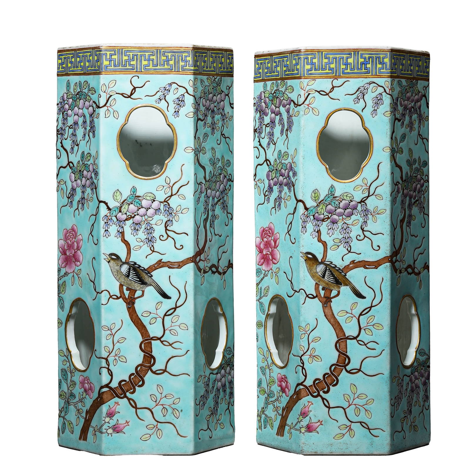 A Set Of Two Chinese Moss Green Glazed Hat Stands, Marked 'changchun ...