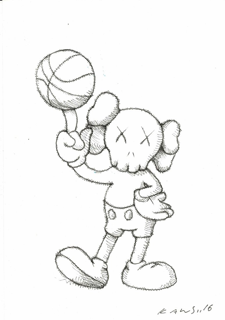 Kaws Companion Playing Basket Ball Drawing 2016 By Brian Donnelly