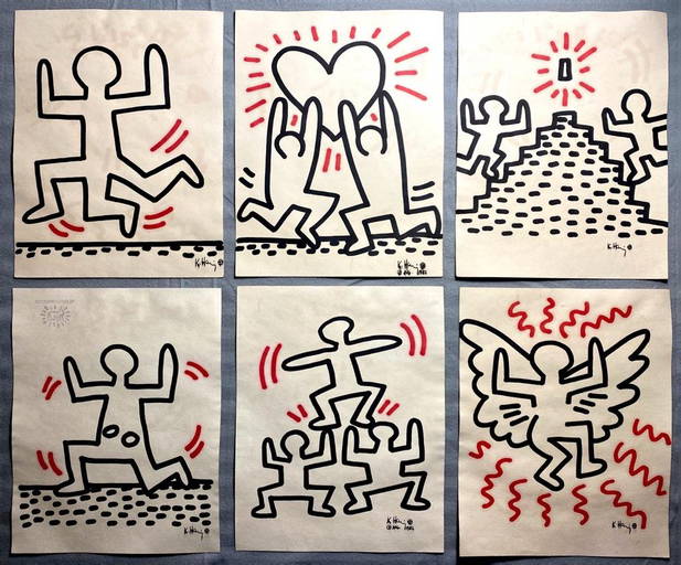 Keith Haring Set Of 6 Original Drawings 1982 Bayer Suite