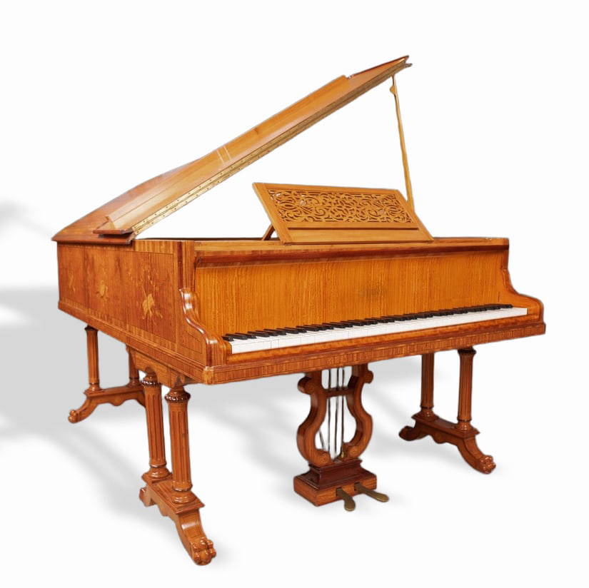 19th Century French Erard Fine Wood Inlay Triangular Piano Auction