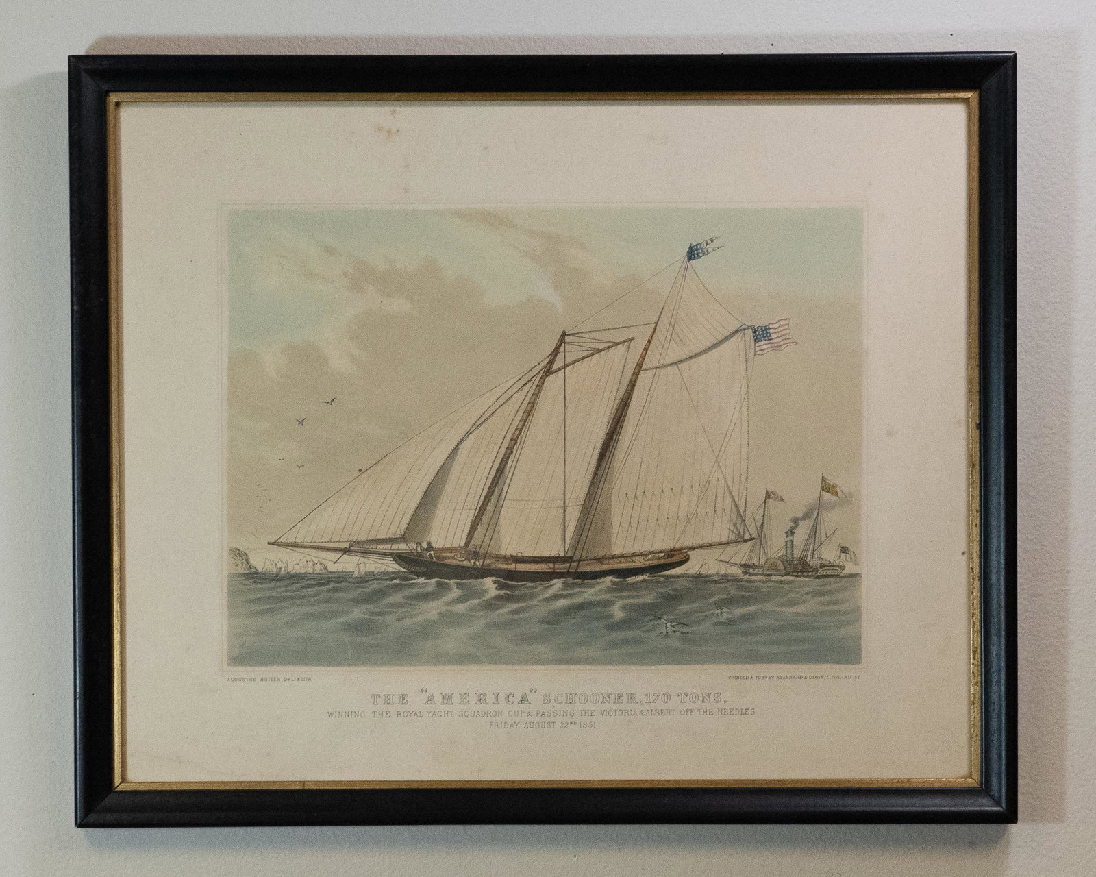 Vintage Augustus Butler The America Schooner Lithograph