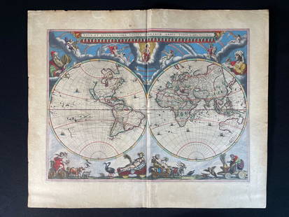 Blaeu, Johannes (netherlands, 1596 1673) "the New World Map" Double ...