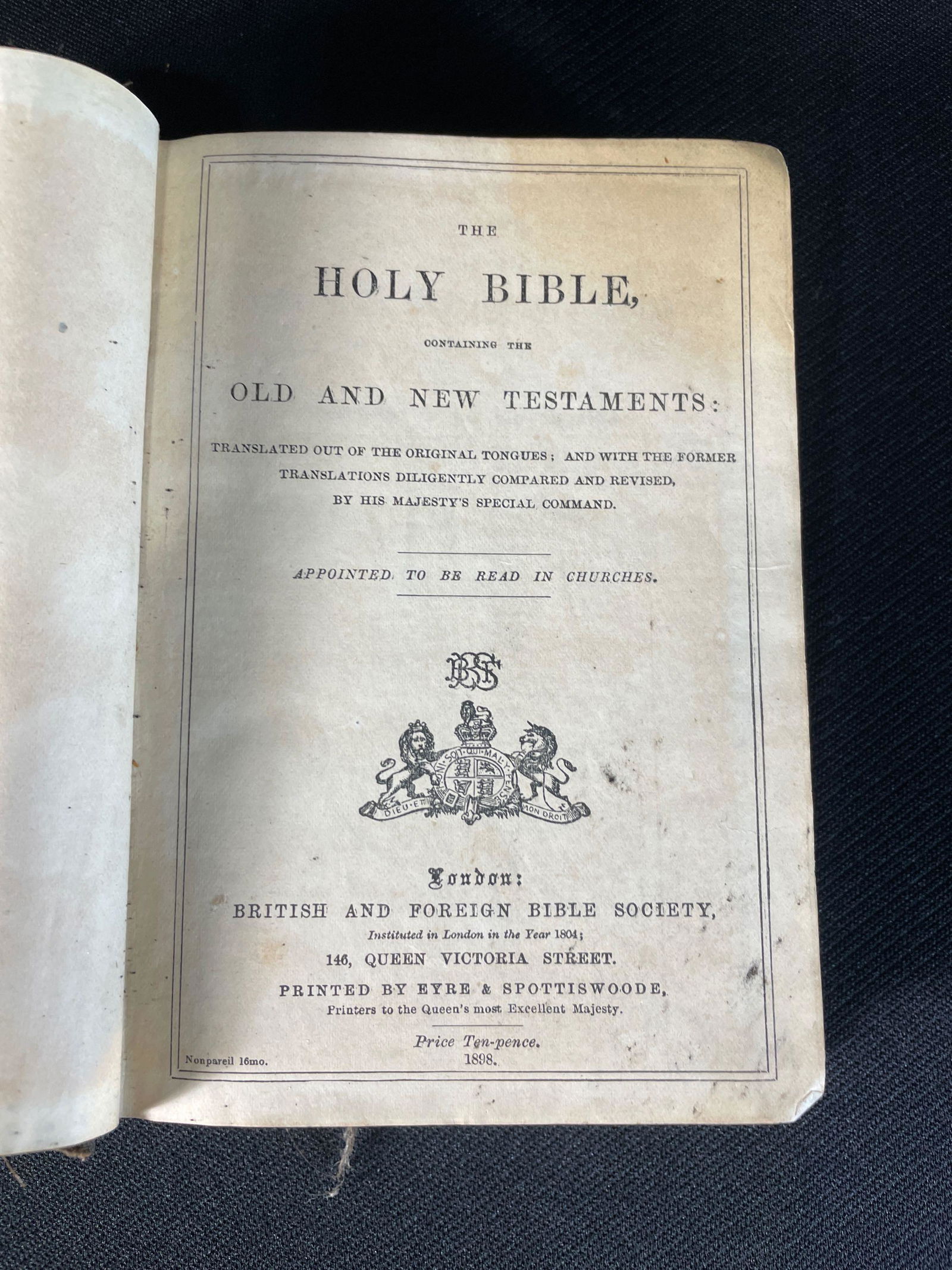 1898 "holy Bible " British And Foreign Bible Society
