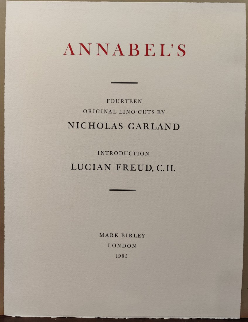 Nicholas Garland Annabel's Portfolio 1985 Intro Lucien Freud Auction