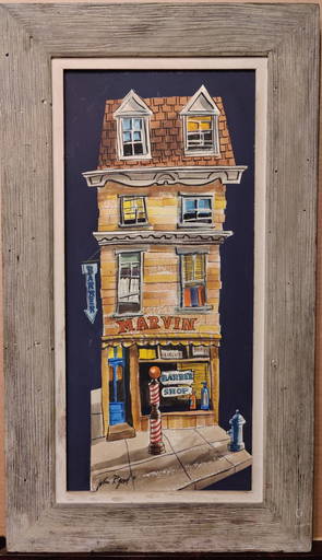 John R Good Ii Pastel Titled Marvin Barber Shop
