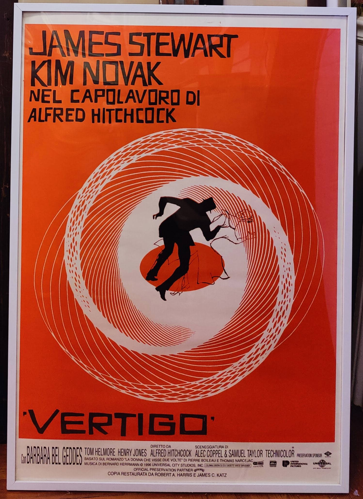 Hitchcock Vertigo Stewart & Novak Re-issue Poster 1996 Auction