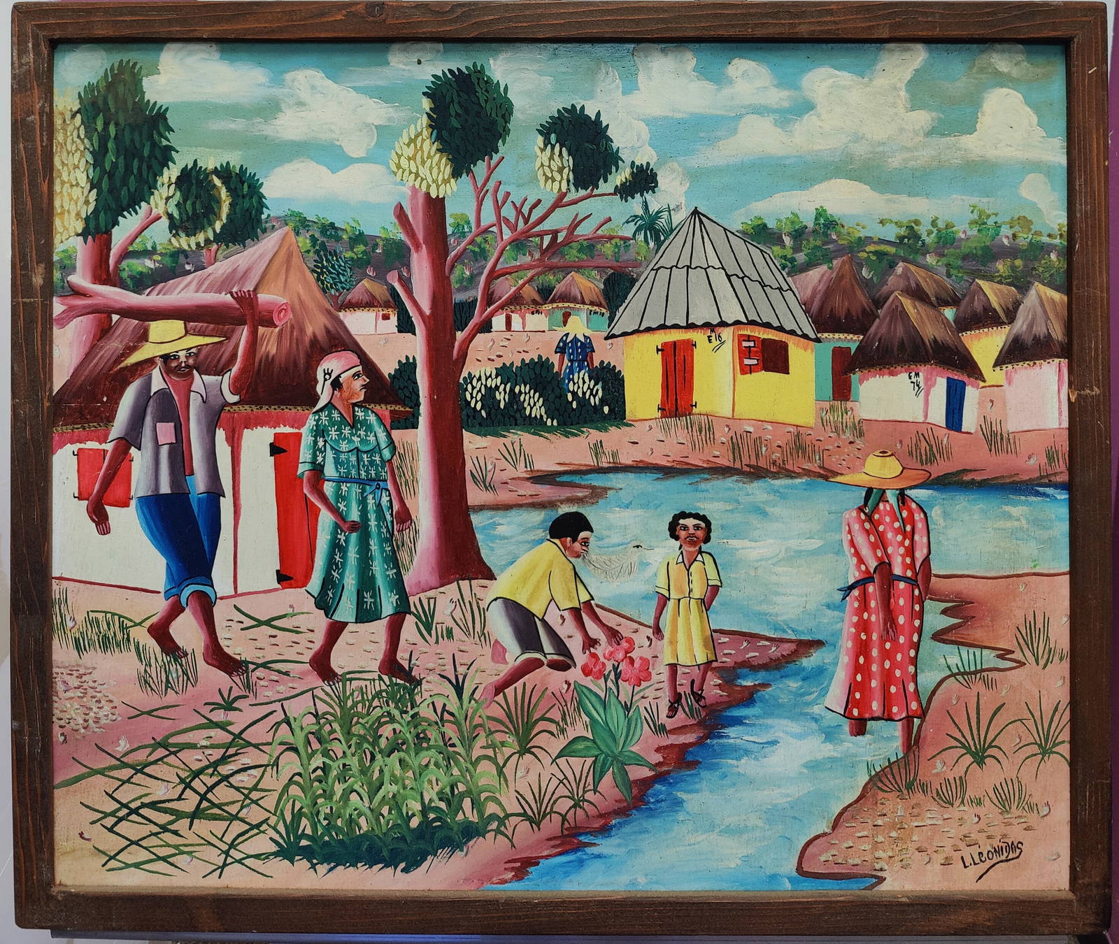 L Leonidas (rony Leonidas) Signed O/b Haitian Folk Art Auction