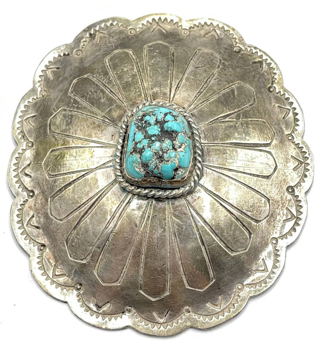 Native American Sterling Silver & Turquoise Concho Slide Auction