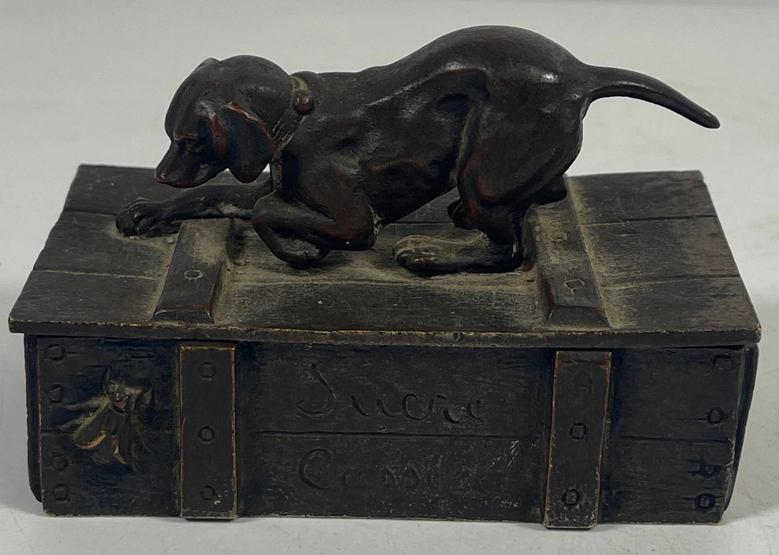 Antique Gorham Bronze Stamp / Trinket Box Hunting Dog Auction