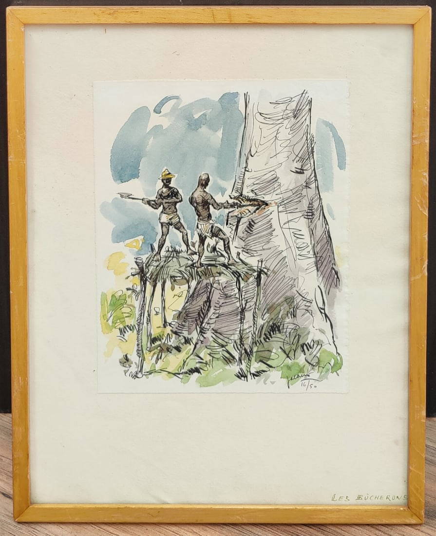 Jacques Jacano Hanot Hand Colored Print Woodcutters Auction