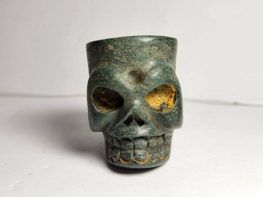 Pre-columbian Mayan Stone Ceremonial Skull Pipe Auction