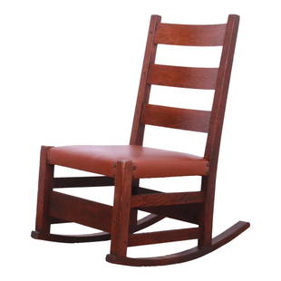 Gustav Stickley Mission Oak Arts & Crafts Sewing Rocking Chair, Circa 1900