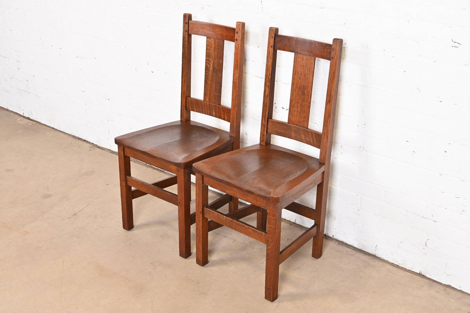 Limbert Mission Oak Arts & Crafts Dining Side Chairs, Pair Auction