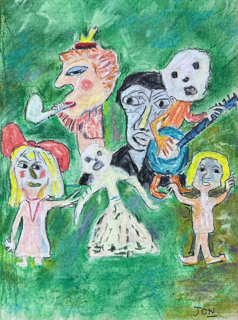 Jon Serl (mixed Media On Paper Painting) In The Style Of Auction