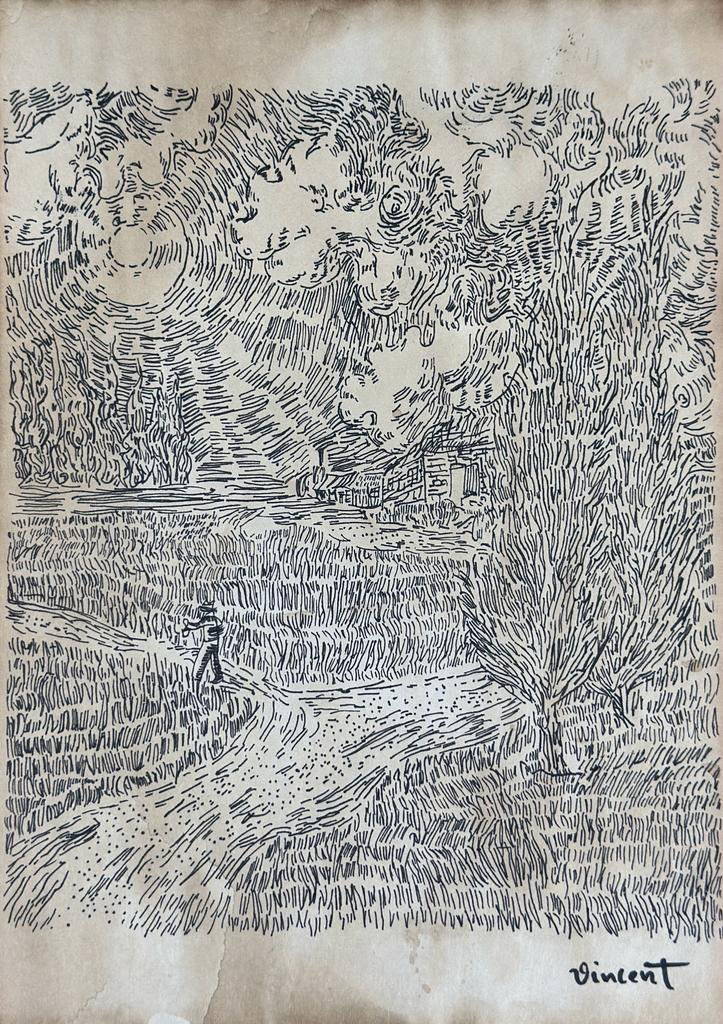 Vincent Van Gogh (inks On Paper Painting) In The Style Of Auction