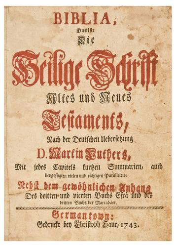 Bible, In German Christoph Saur (printer). Bibl
