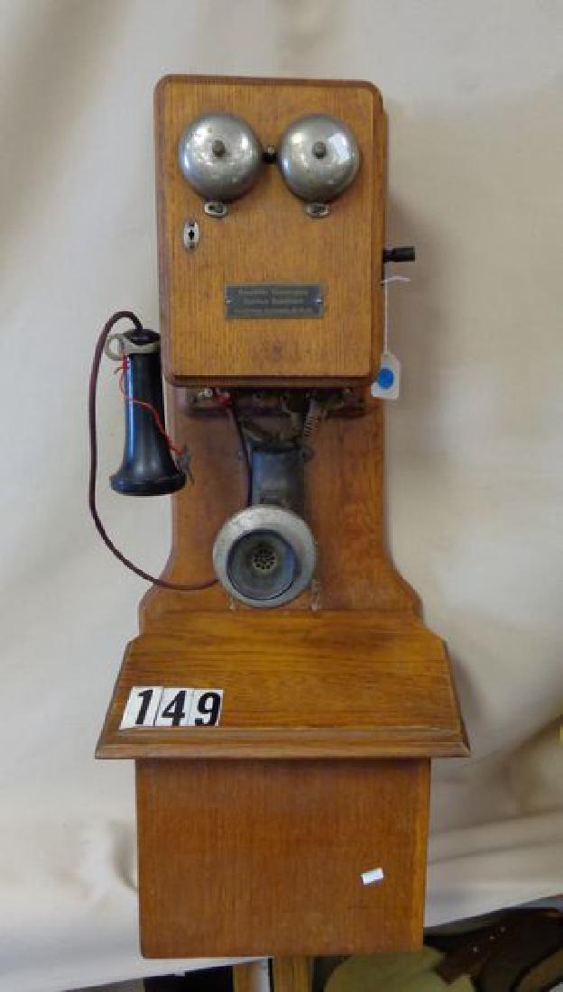 Antique Oak Wall Crank Telephone By Chicago Telephone