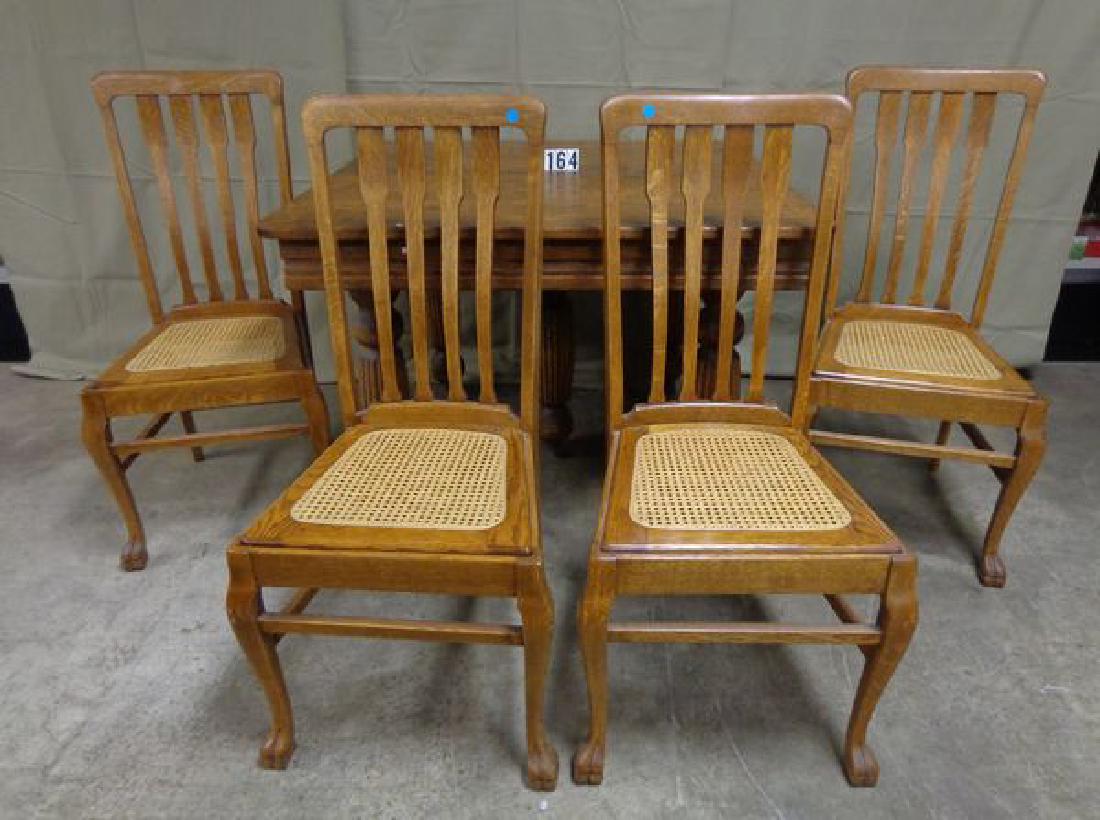 Antique Square Oak Table With Five Large Fluted Legs